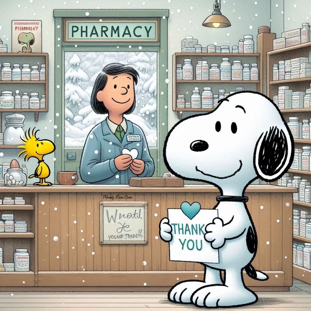 Solve Snoopy National Pharmacist Day jigsaw puzzle online with 64 pieces