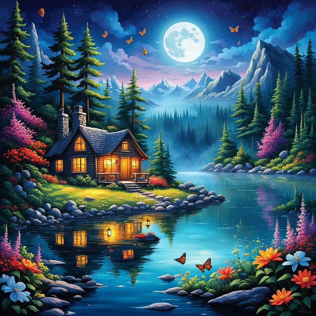 Solve PUZZLE - Moon Glow In The Valley jigsaw puzzle online with 81 pieces