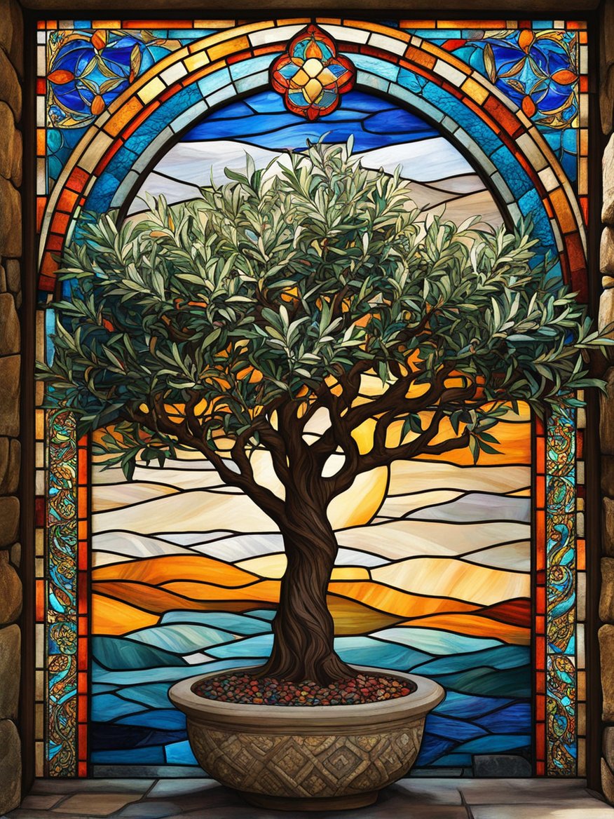 Solve Olive Tree and Stained Glass Fusion jigsaw puzzle online with 88 ...