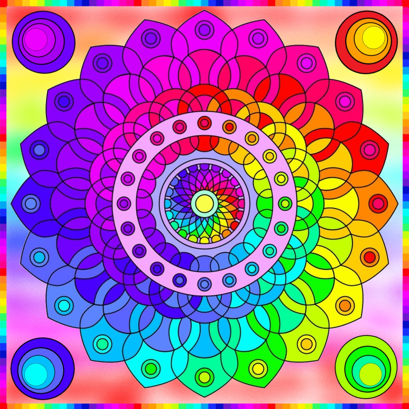 Solve Mandala Rainbow 1023a jigsaw puzzle online with 196 pieces