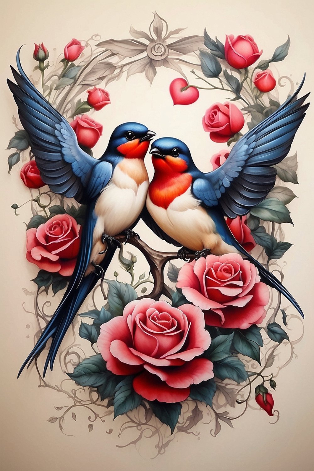 Solve Blue Lovebirds with Roses jigsaw puzzle online with 260 pieces