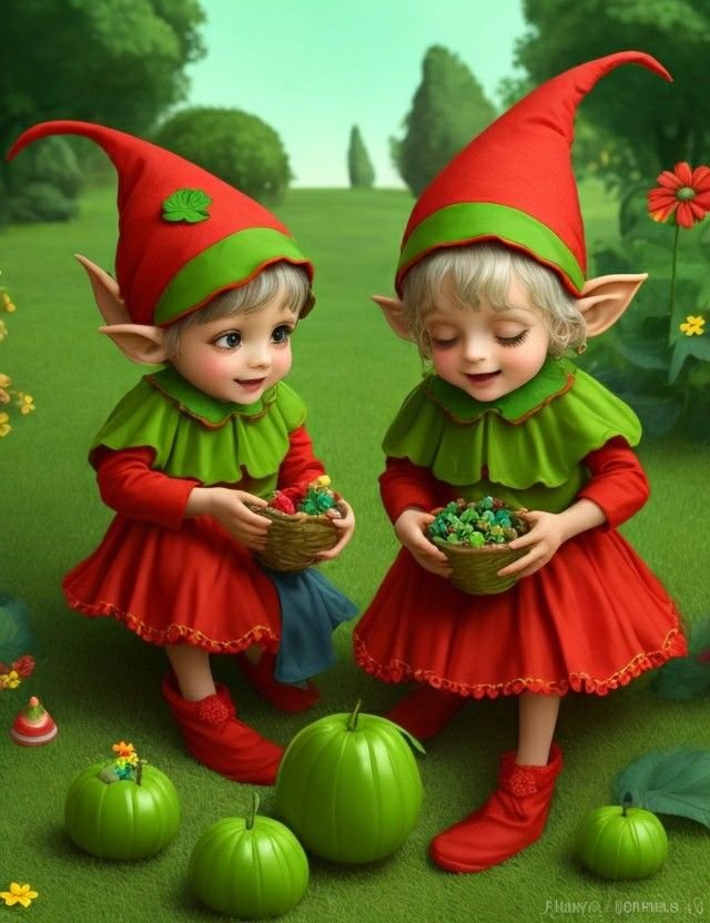 Solve Leśne małe wystrojone elfy jigsaw puzzle online with 108 pieces