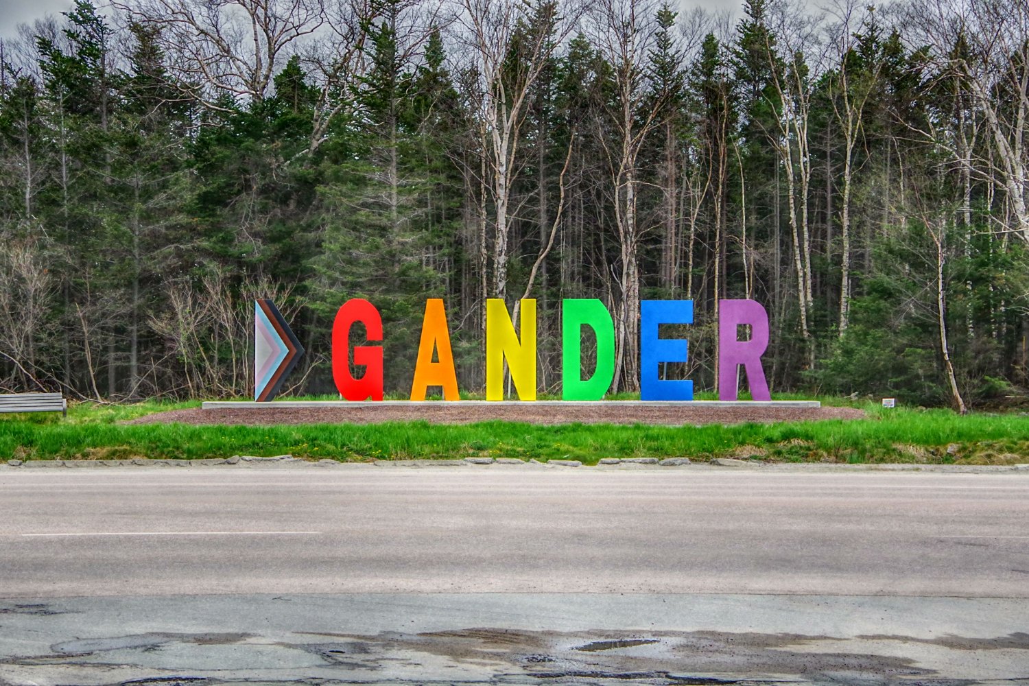 Solve Gander Newfoundland Highway Sign jigsaw puzzle online with 12 pieces