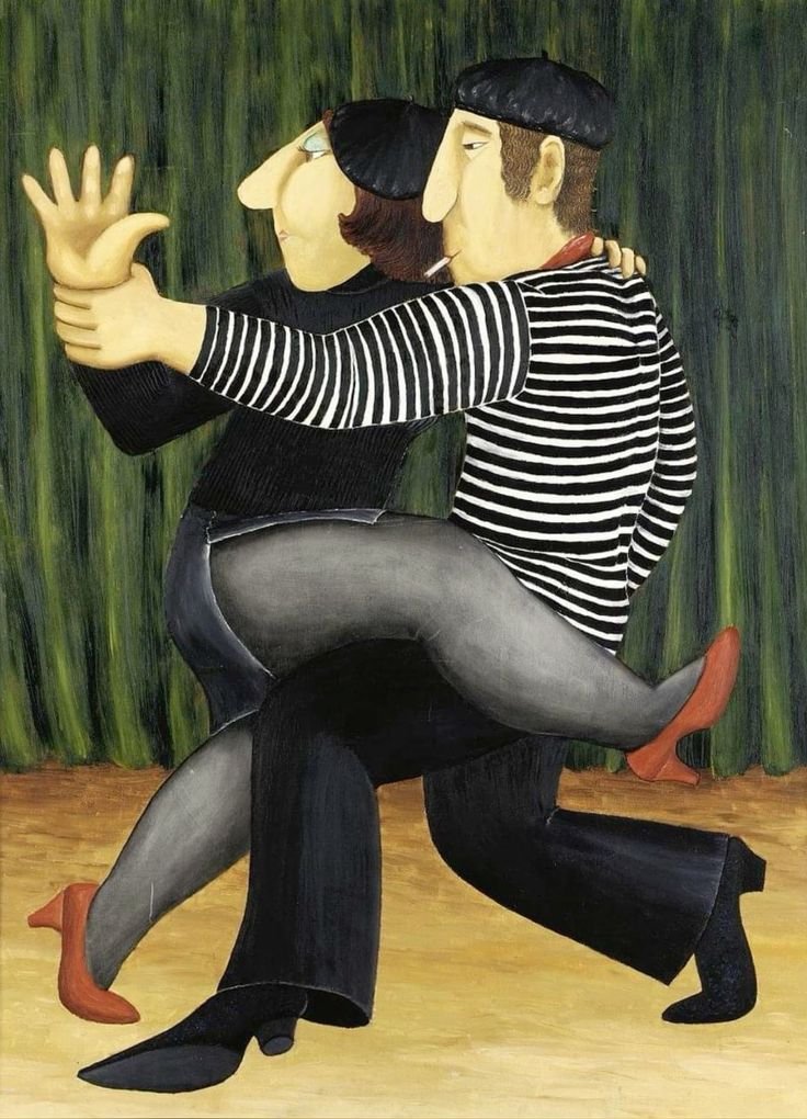 Solve Beryl Cook, “French Tango” jigsaw puzzle online with 48 pieces