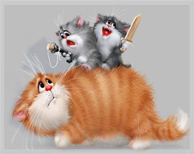 Solve cat sword fight jigsaw puzzle online with 30 pieces