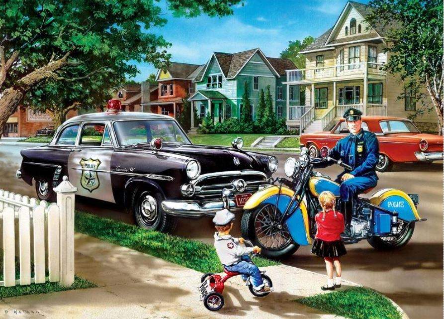 Solve The Neighbourly Policeman jigsaw puzzle online with 88 pieces