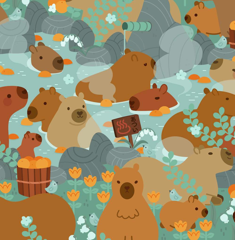 Solve capybara onsen by @lauraillustrates jigsaw puzzle online with 289 ...