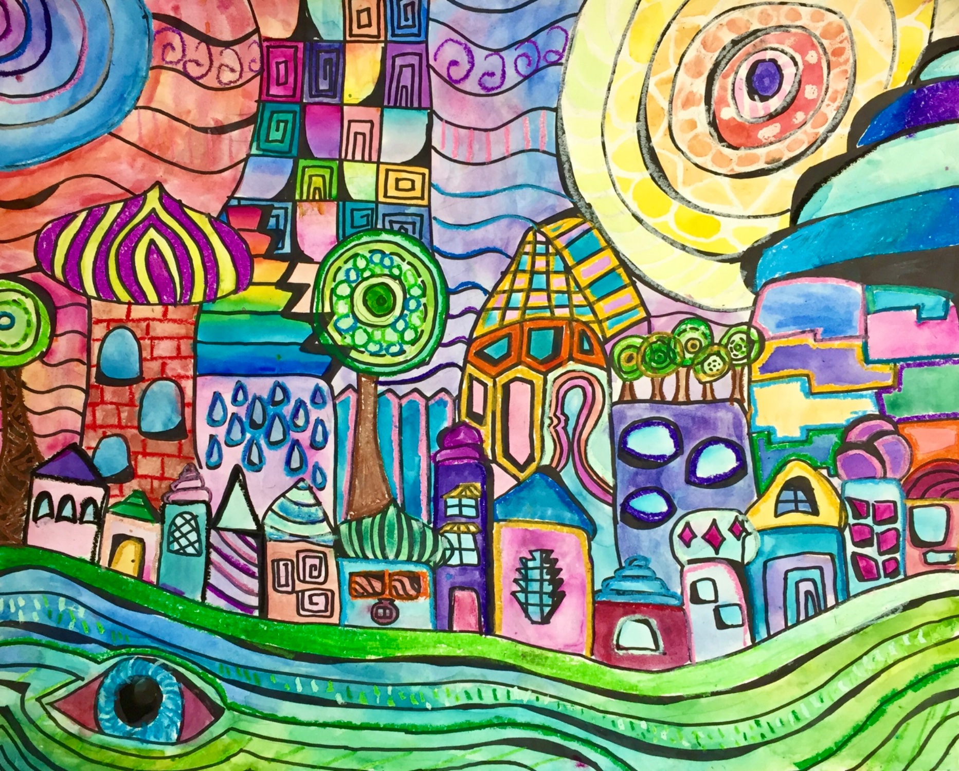 Solve Hundertwasser mixed media artwork jigsaw puzzle online with 208 ...