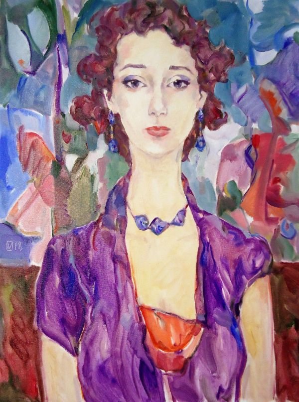 Solve Vale Art - Woman in purple jigsaw puzzle online with 48 pieces