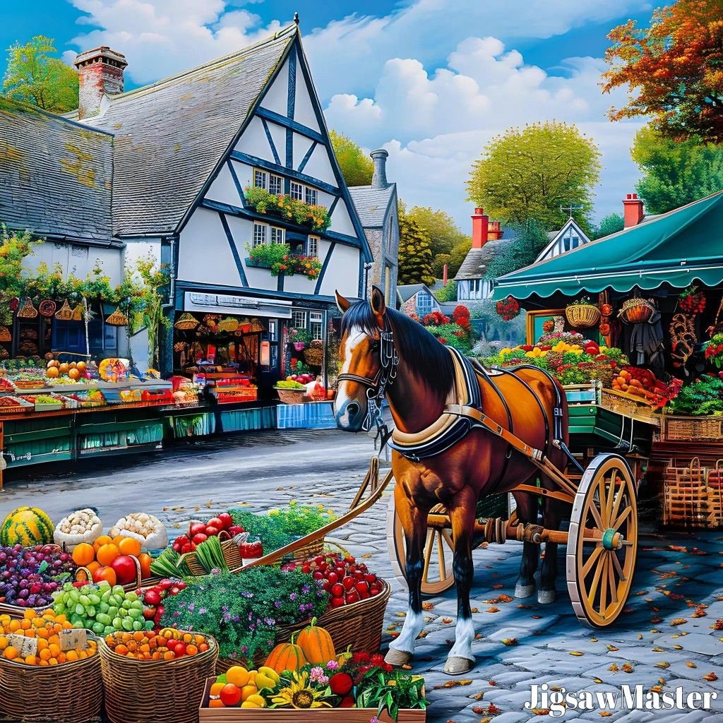 Jigsaw Puzzle | 121 pieces | Horse and Cart Stall | Jigidi