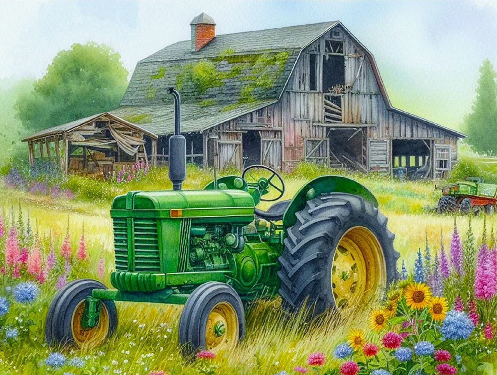 Solve Little Green Tractor jigsaw puzzle online with 80 pieces