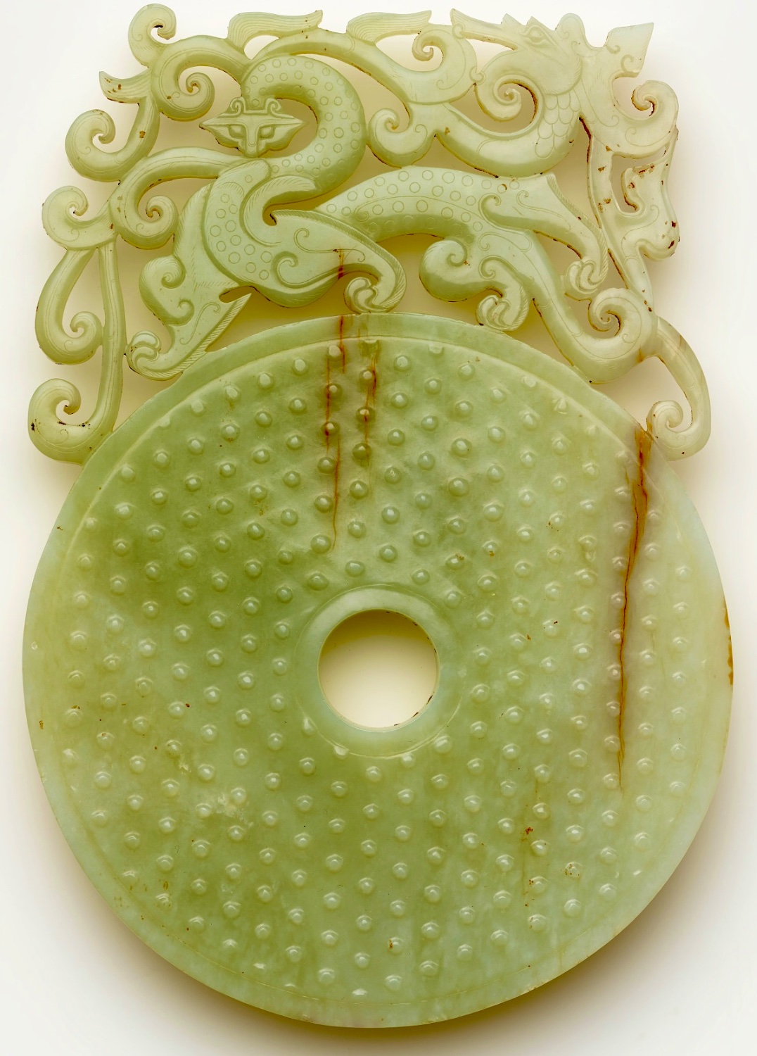 Solve Jade Disk with Raised Hexagons, Dragon and Feline, Han Dynasty ...