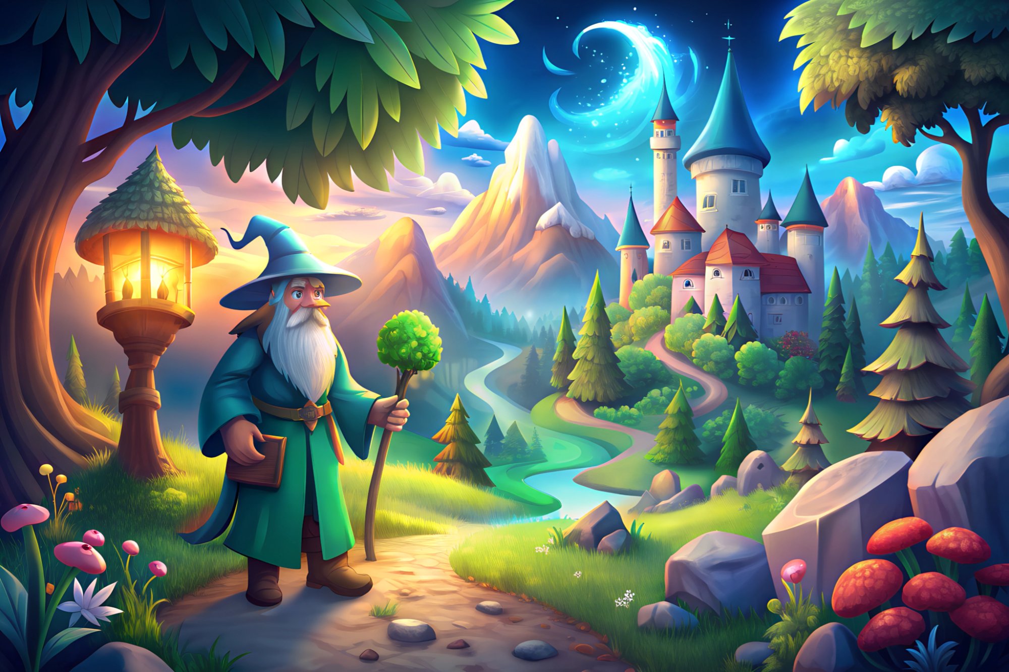 Solve Wizard Taking Stroll 01 jigsaw puzzle online with 294 pieces