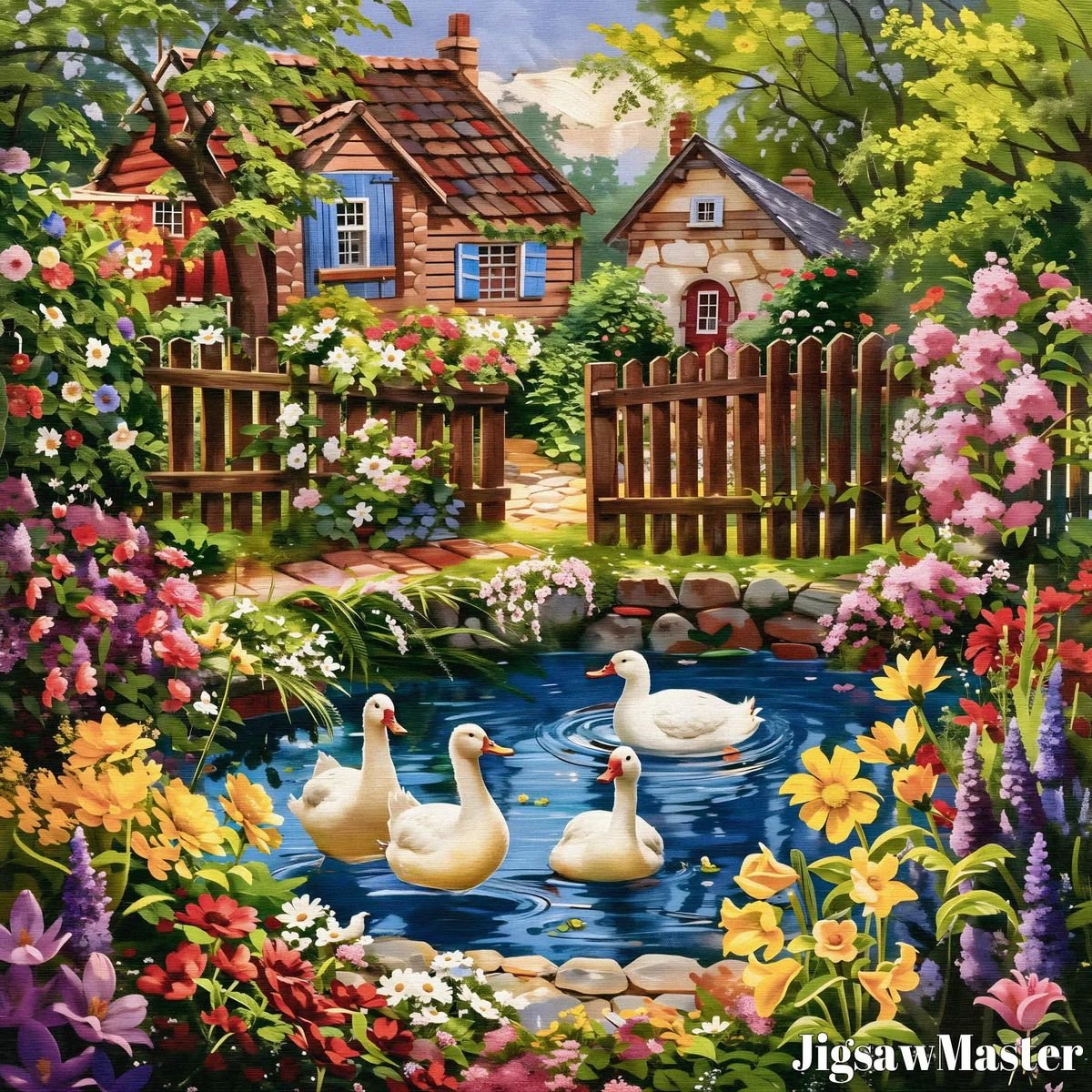 Solve Ducks on the Pond jigsaw puzzle online with 100 pieces