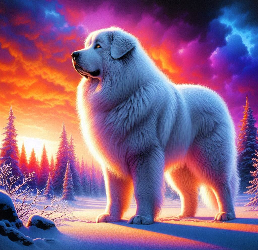 Solve Samson the Great Pyrenees Dog enjoying the sunset in the snow ...