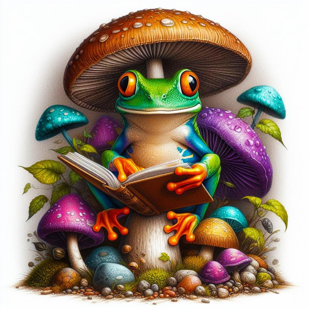 Solve Oliver the frog reading his book jigsaw puzzle online with 81 pieces