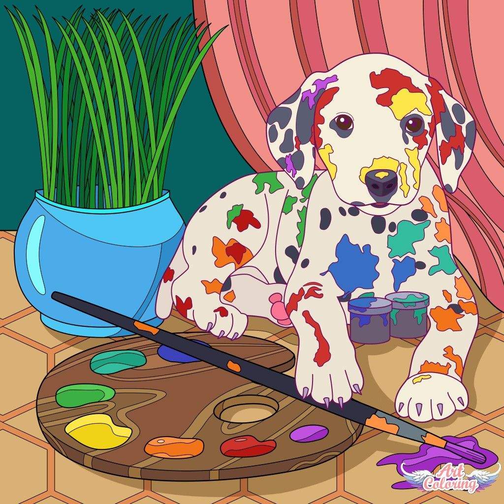 Solve PUZZLE - Painted Delmation Puppy jigsaw puzzle online with 49 pieces
