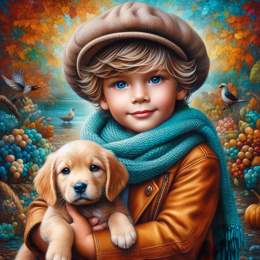 Solve Tyler holding his puppy jigsaw puzzle online with 64 pieces