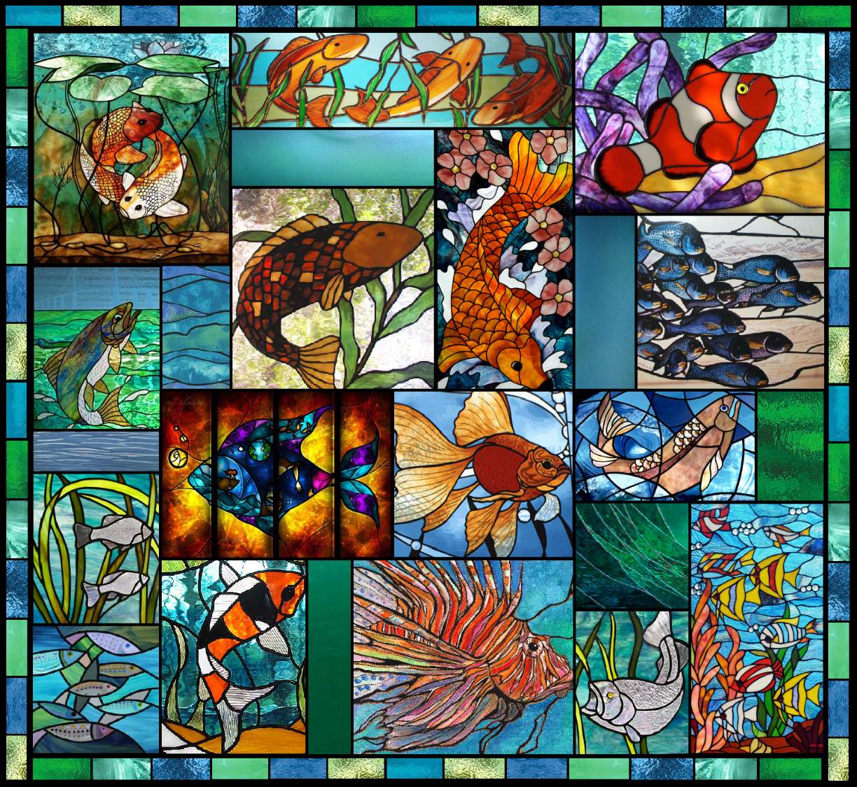 Solve Stained glass fish jigsaw puzzle online with 90 pieces