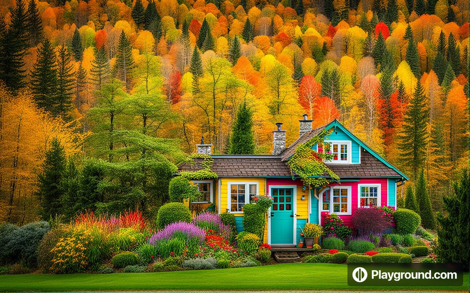 Solve Sonbaharda Renkli Ev jigsaw puzzle online with 176 pieces