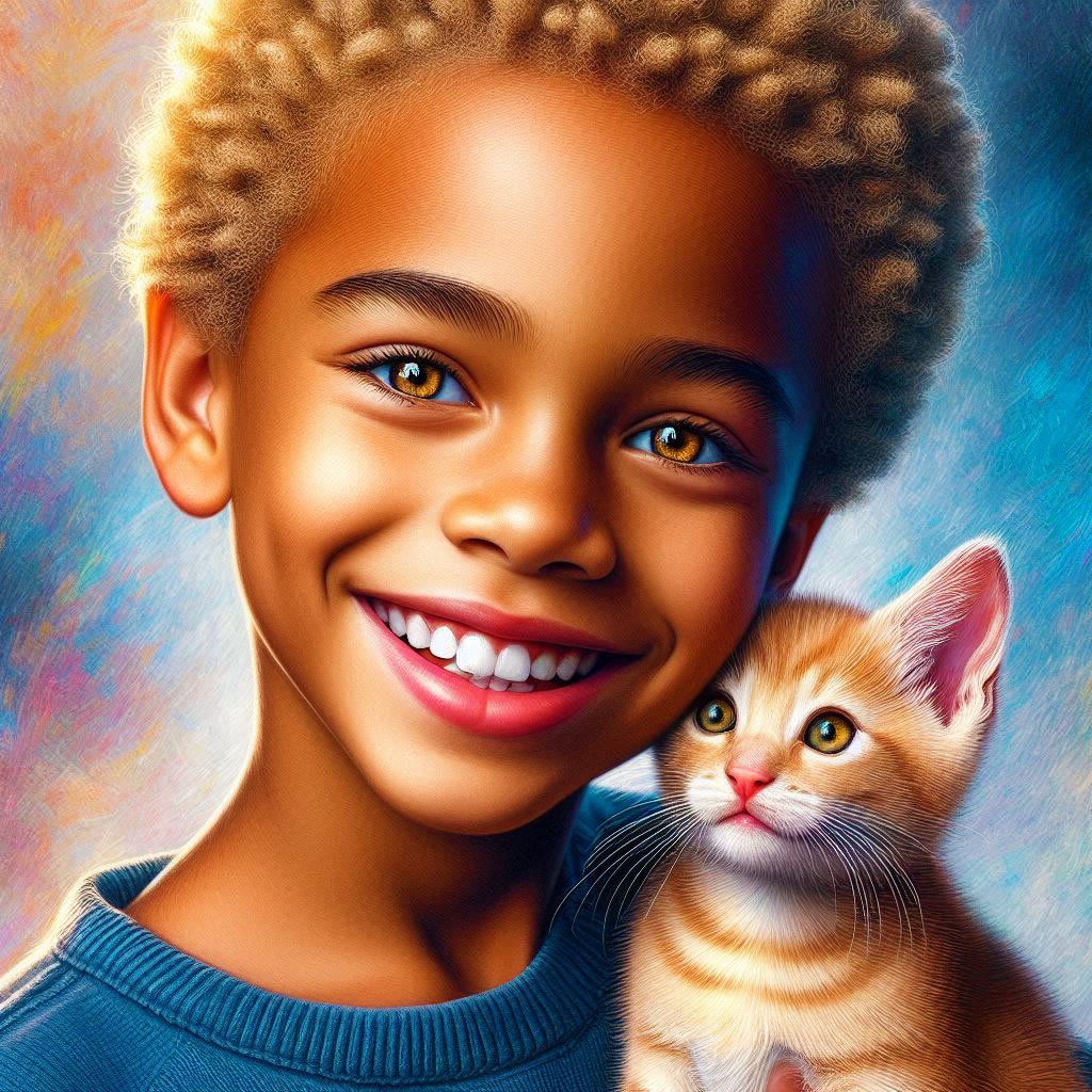 Solve Oliver holding his kitten Ginger jigsaw puzzle online with 64 pieces