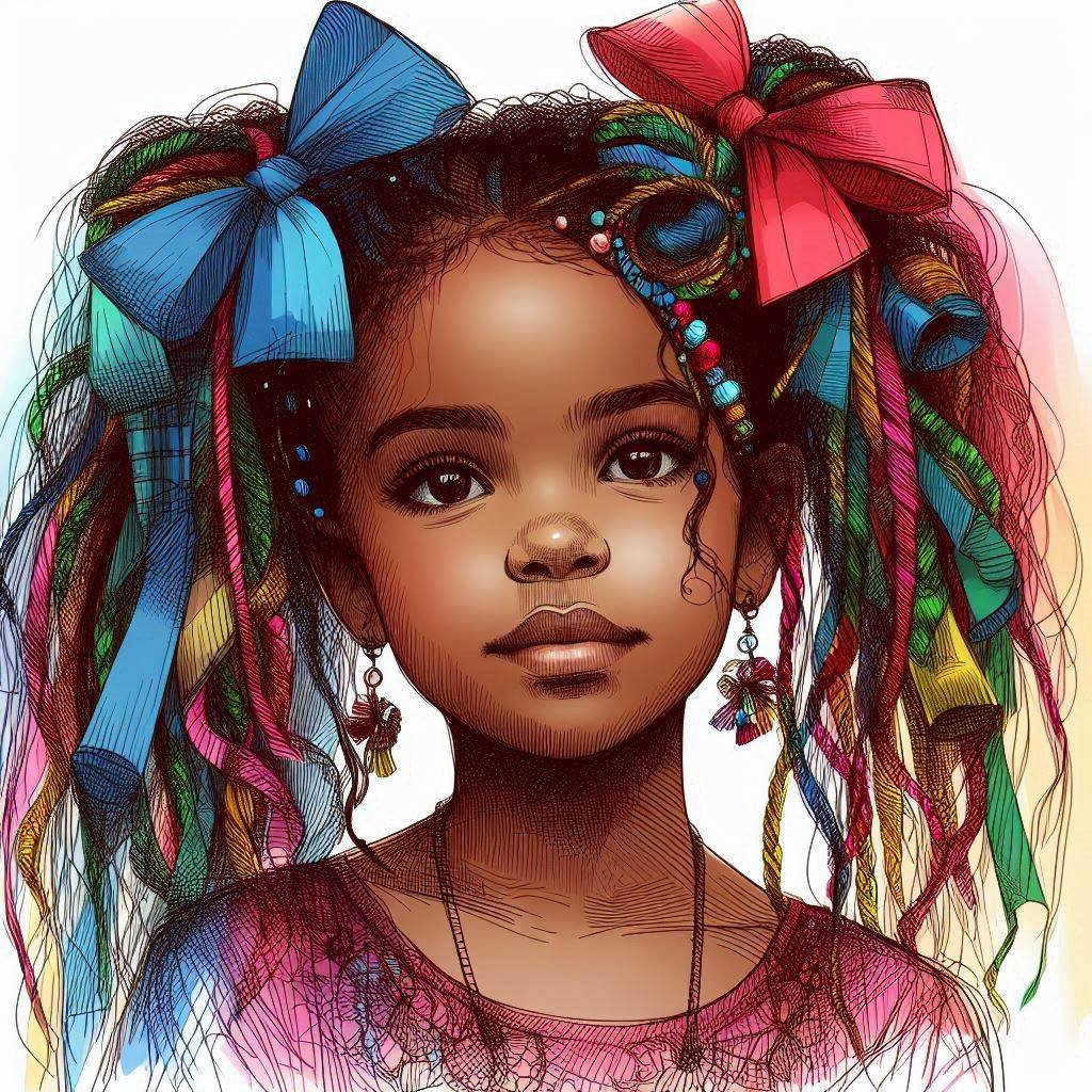 Solve Girl with ribbons in her hair (resizable 9 to 306 pieces) jigsaw ...