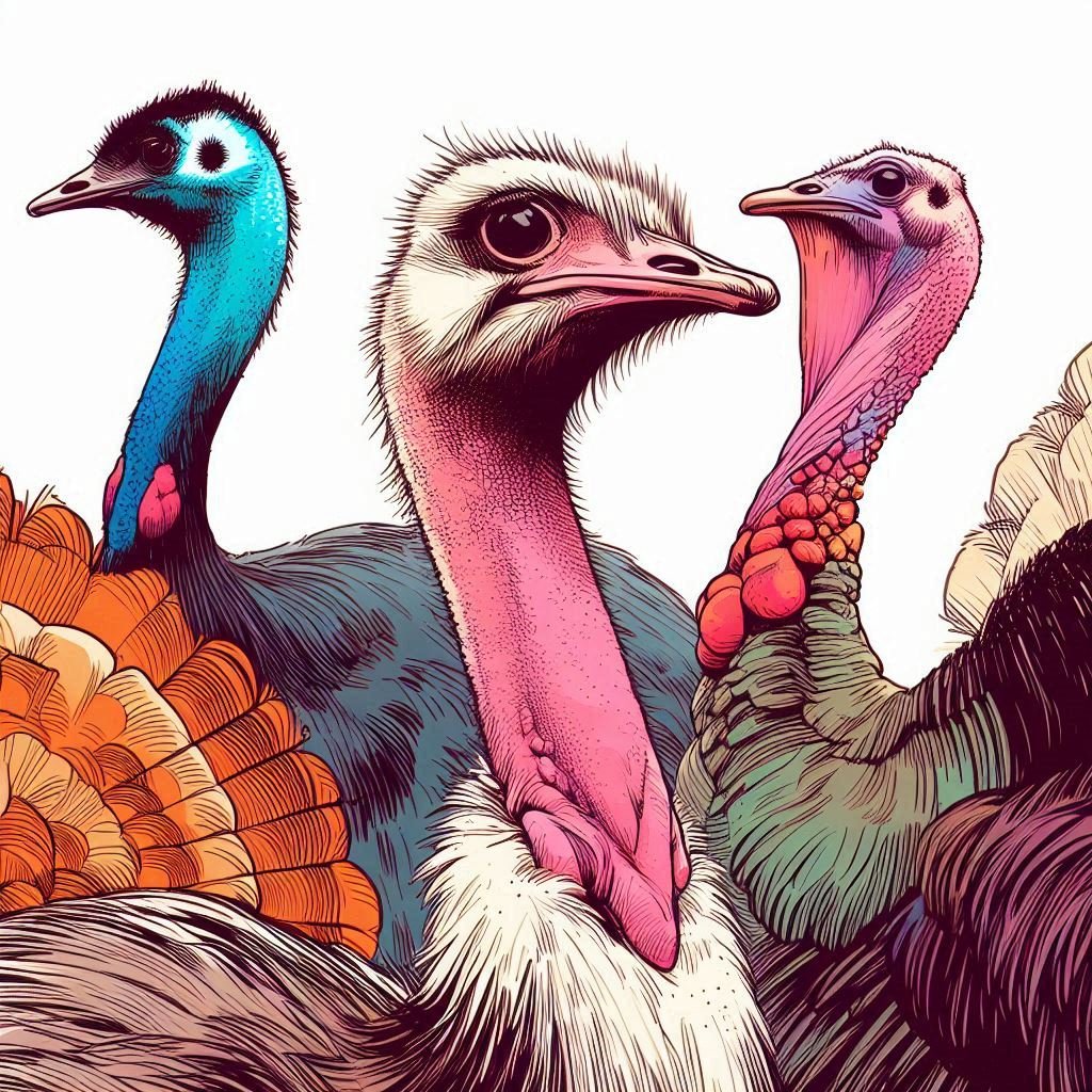 Jigsaw Puzzle | 100 pieces | Emu, Ostrich, & Turkey (resizable 9 to 306 ...