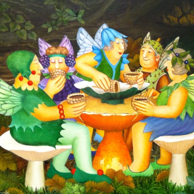 Solve Beryl Cook's wry look at a fairies garden party! jigsaw puzzle ...