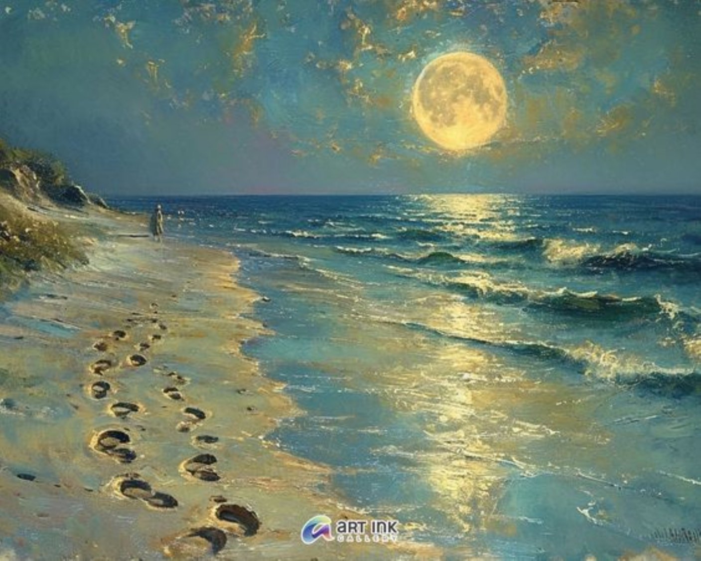 Solve Moonlight Beach Stroll - Printable Download ART INK jigsaw puzzle ...