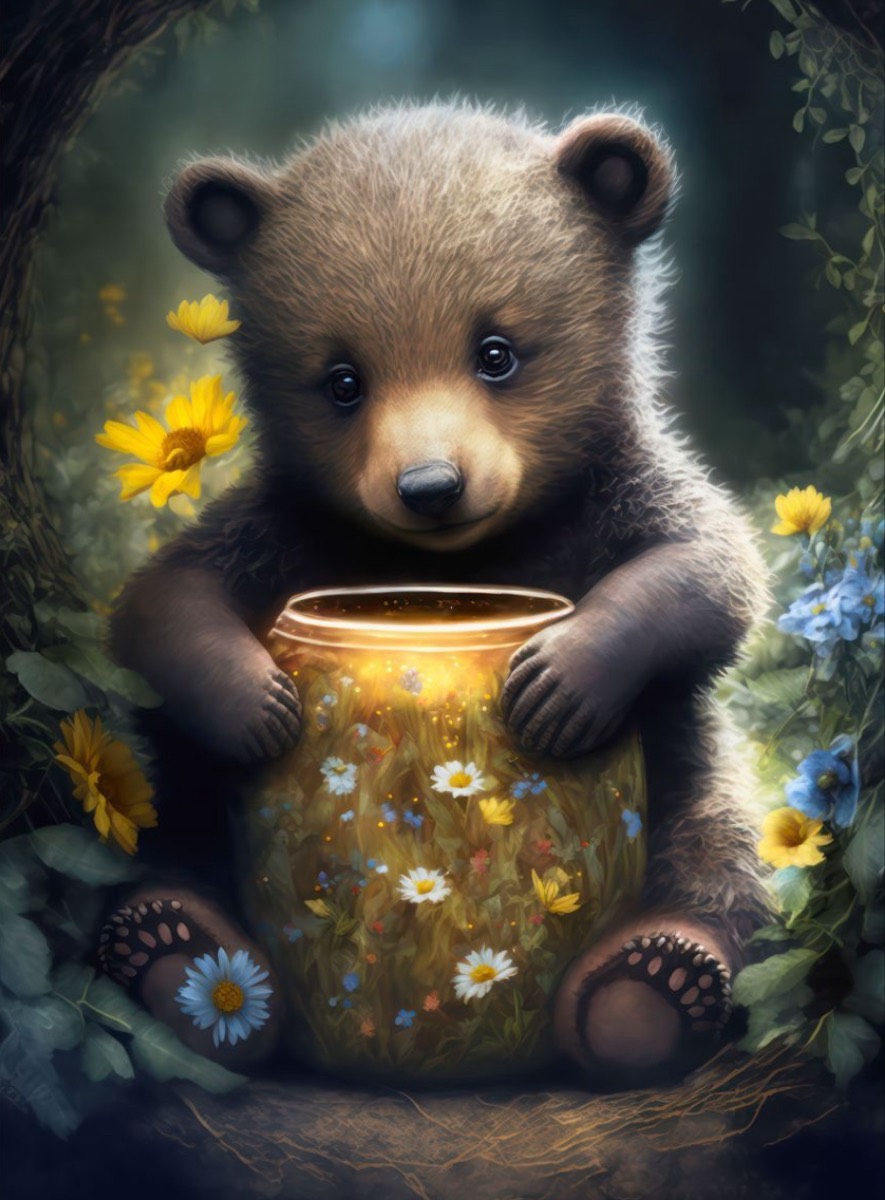 Solve Bear with Honey Pot jigsaw puzzle online with 192 pieces