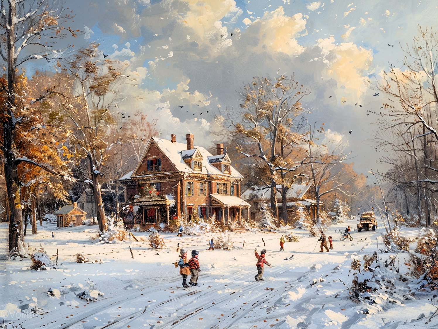 Solve Children Playing in the Snow jigsaw puzzle online with 12 pieces