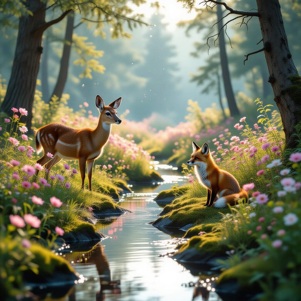 Solve Deer and Fox jigsaw puzzle online with 49 pieces