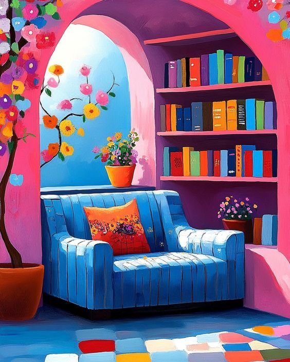 Solve Blue armchair in a pink room jigsaw puzzle online with 99 pieces