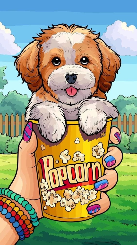 Solve puzzle - A dog in a popcorn bucket jigsaw puzzle online with 84 ...