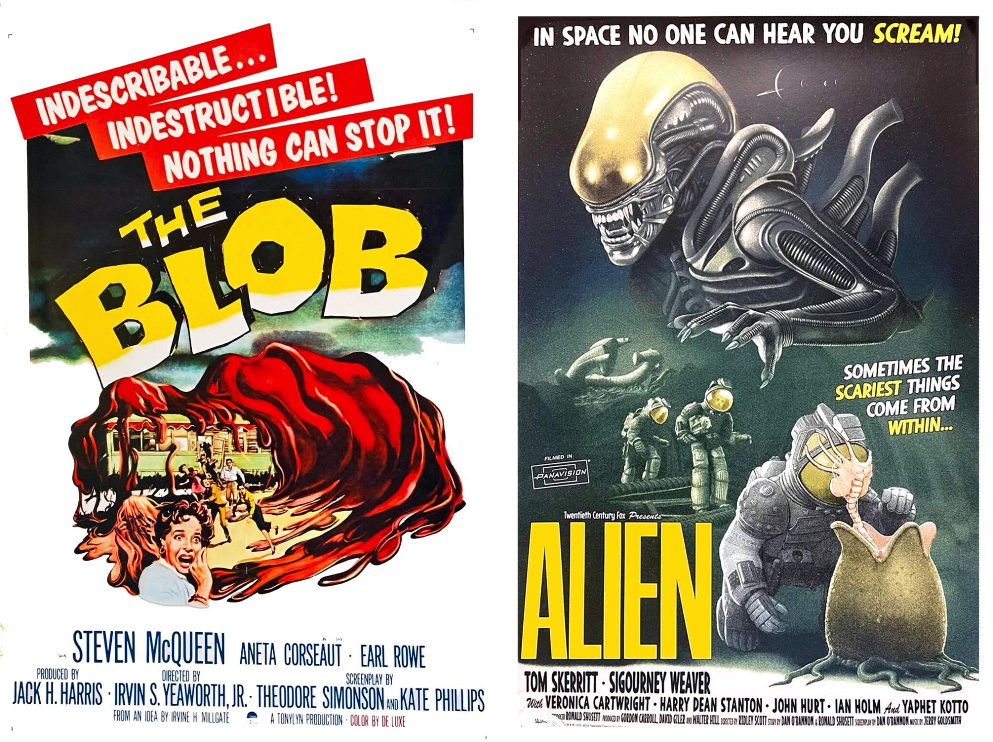 Solve The Blob ~ 1958 and Alien ~ 1979 jigsaw puzzle online with 594 pieces