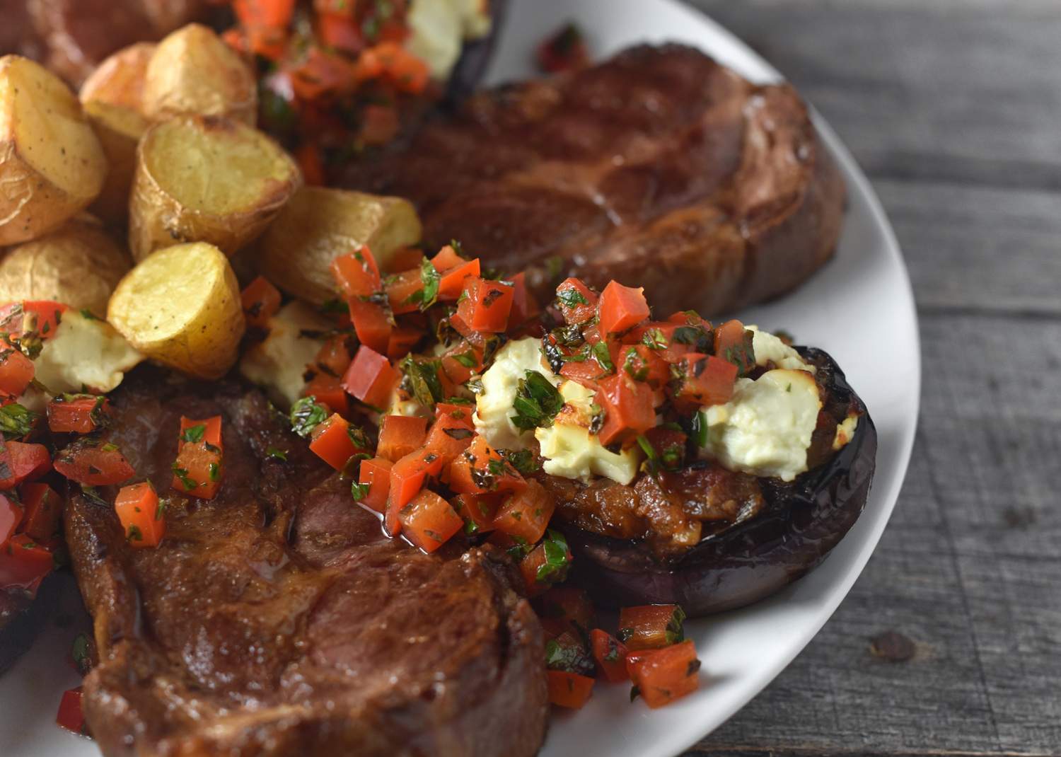 Solve Serbian Pork Neck Steak, Bayildi & Morava Salad jigsaw puzzle ...