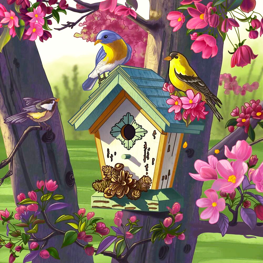 Jigsaw Puzzle | Colorful birds of spring | 100 pieces | Jigidi