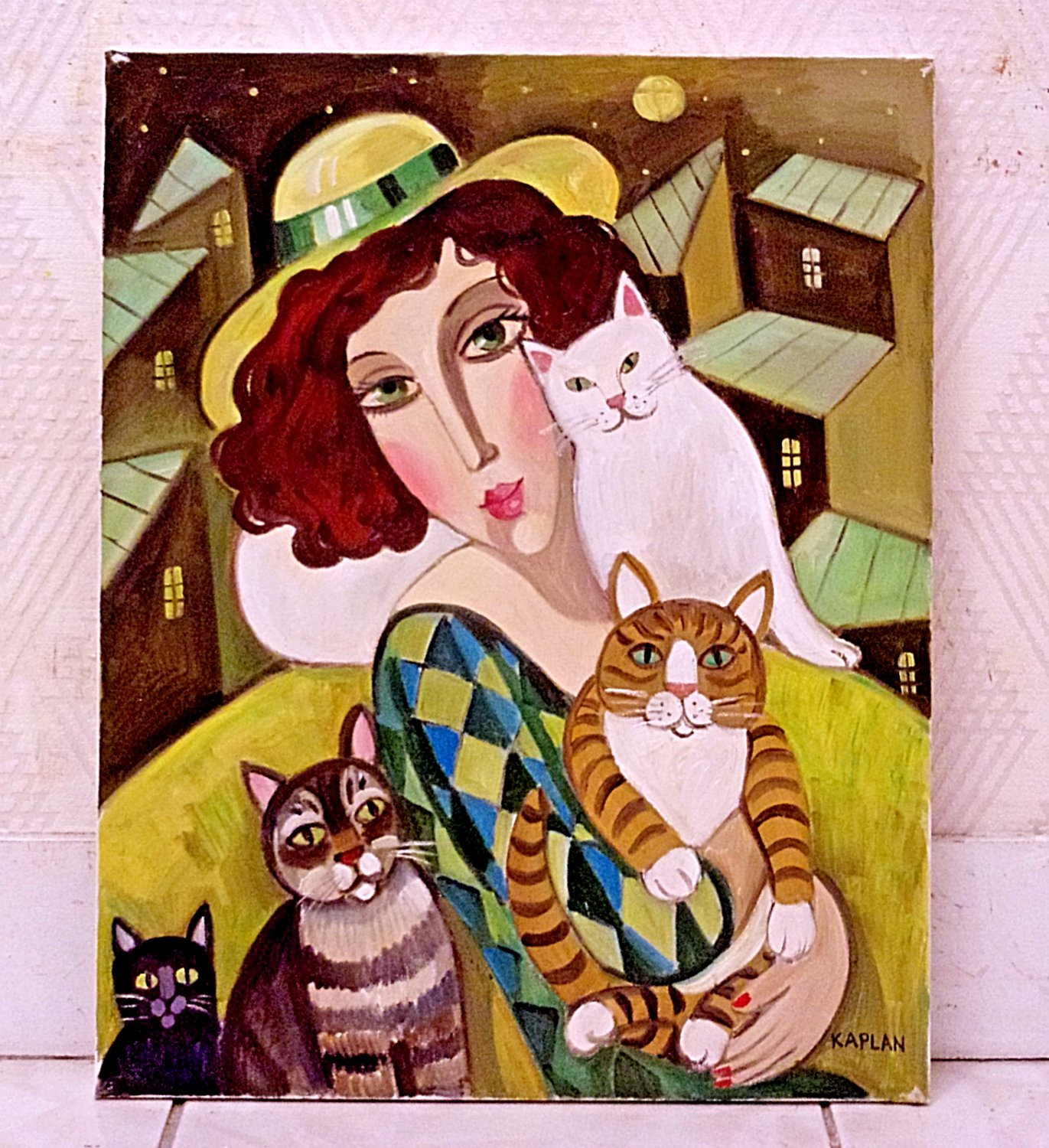 Solve Isaac Kaplan Artwork - 'Cat Lady' jigsaw puzzle online with 196 ...