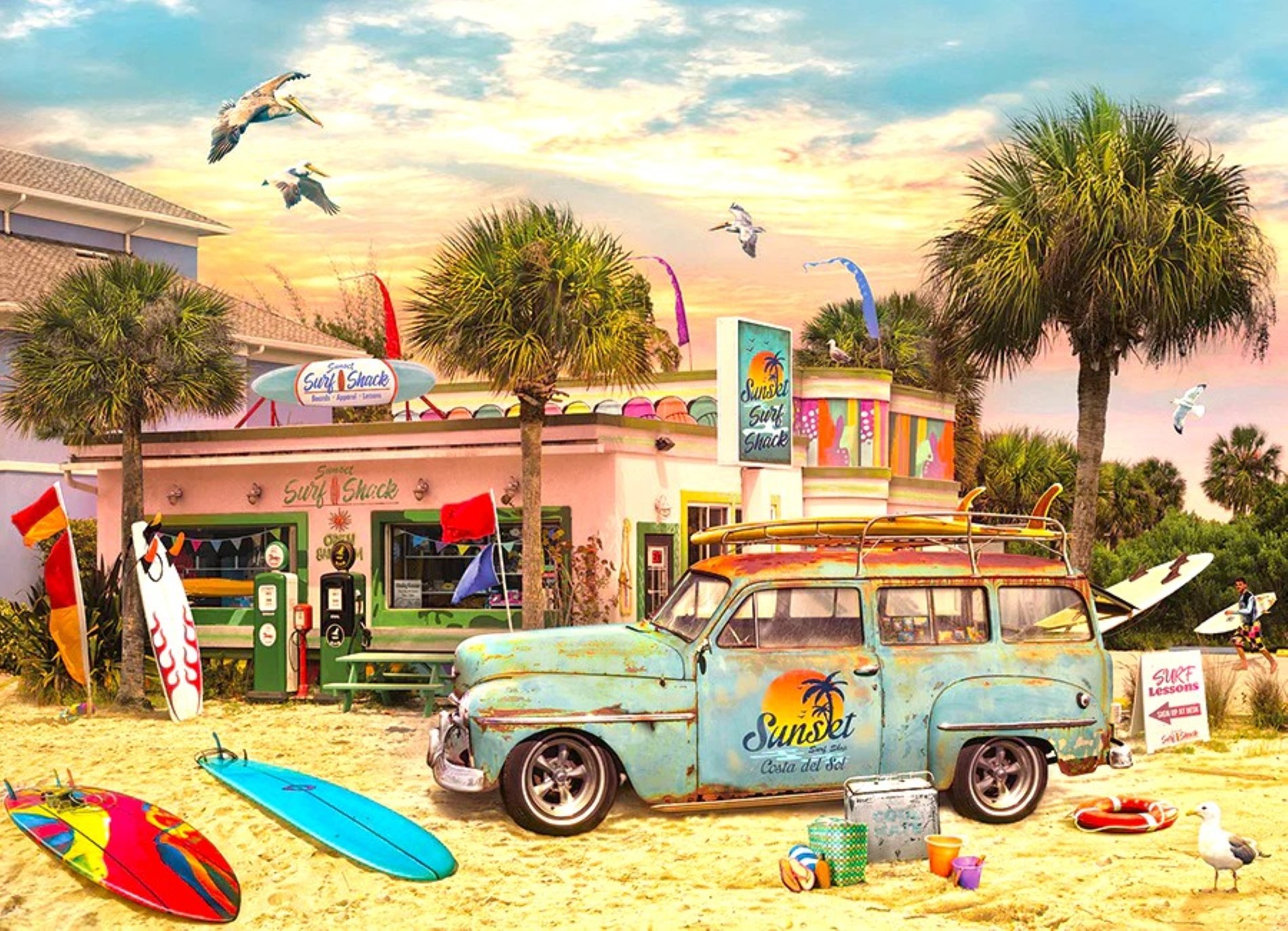 Solve Sunset Surf Shack jigsaw puzzle online with 88 pieces