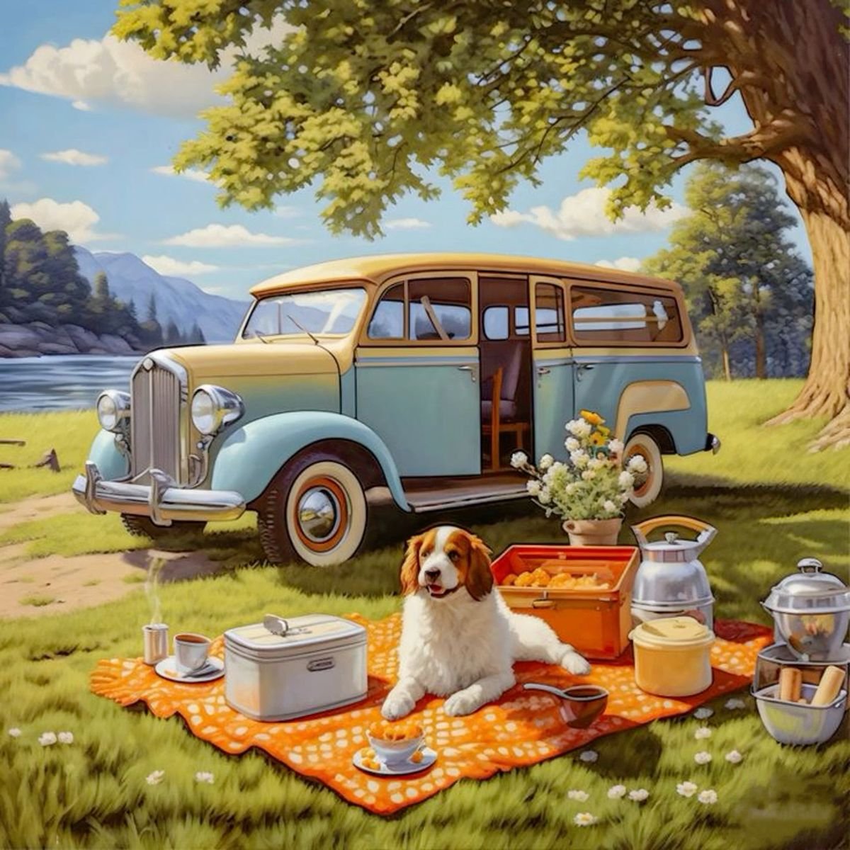 Solve Camping ⛺ (AI) jigsaw puzzle online with 196 pieces