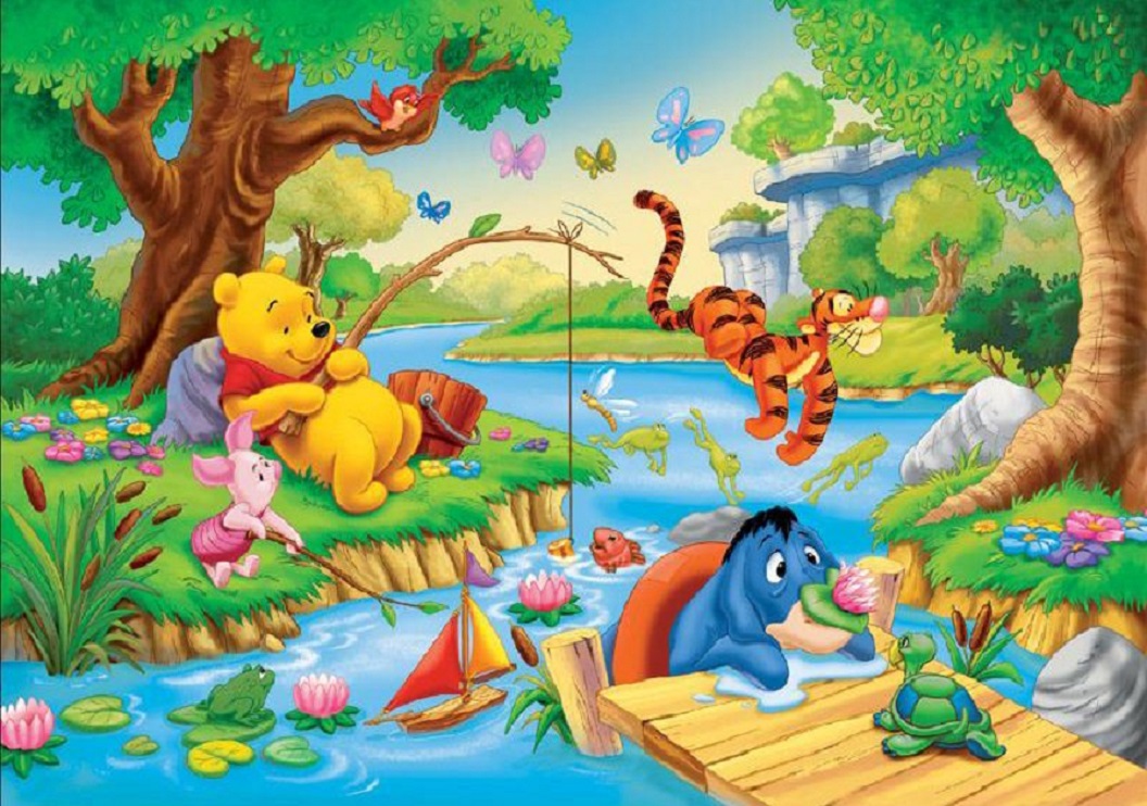 Solve Winnie the Pooh and Gang Fishing jigsaw puzzle online with 140 pieces