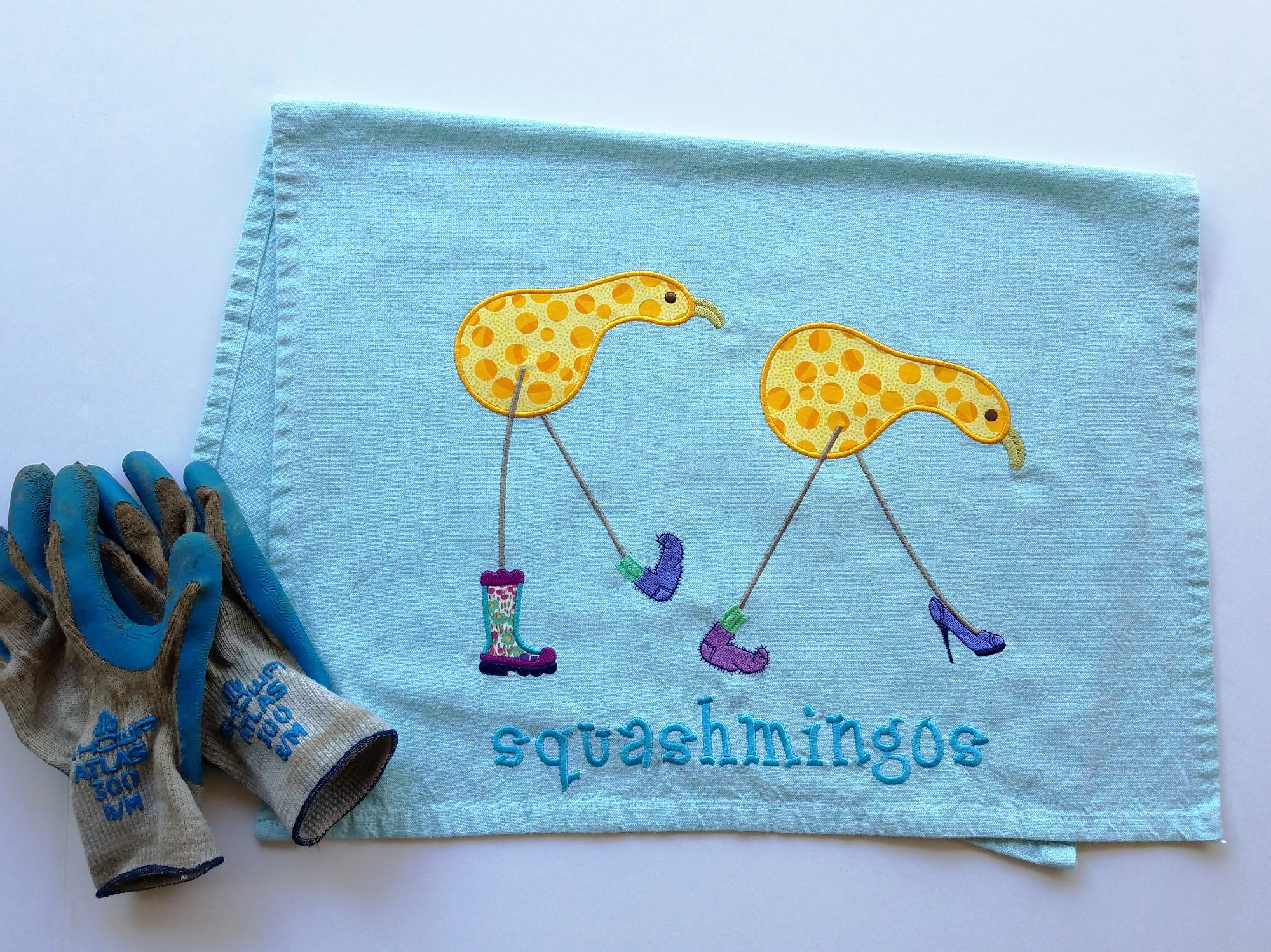 Solve Squashmingos stomping across a kitchen towel jigsaw puzzle online ...