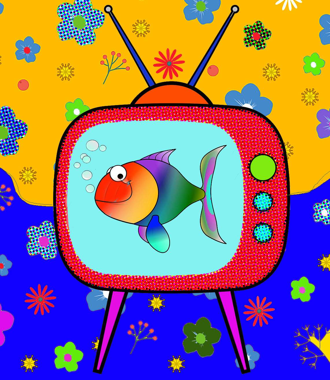 Solve TV med pausefisk jigsaw puzzle online with 195 pieces