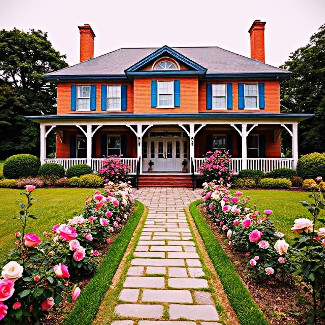 Jigsaw Puzzle | 256 pieces | Vacation villa with rose garden border ...