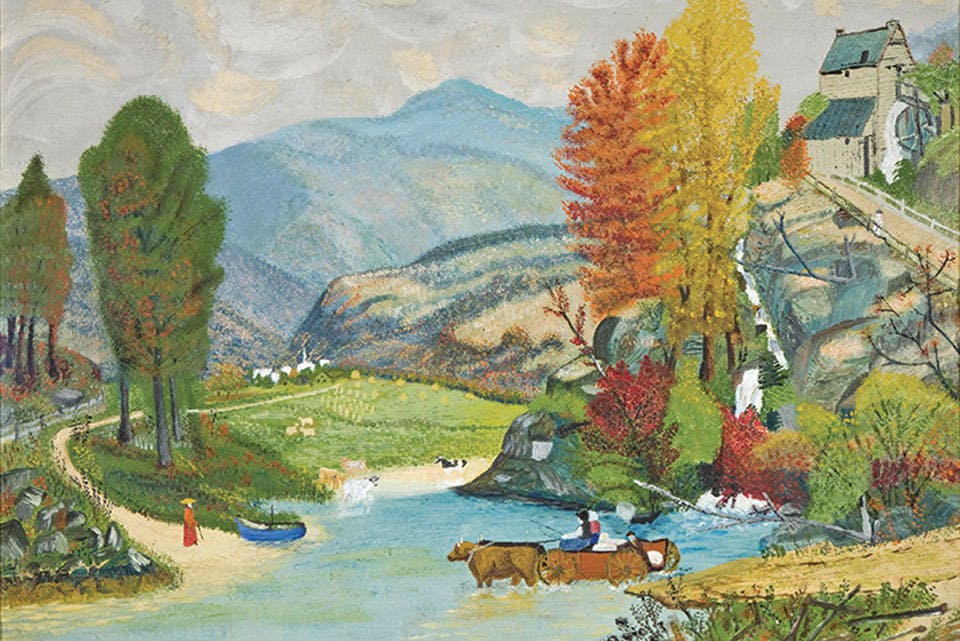 Solve Folk Art by Grandma Moses jigsaw puzzle online with 77 pieces
