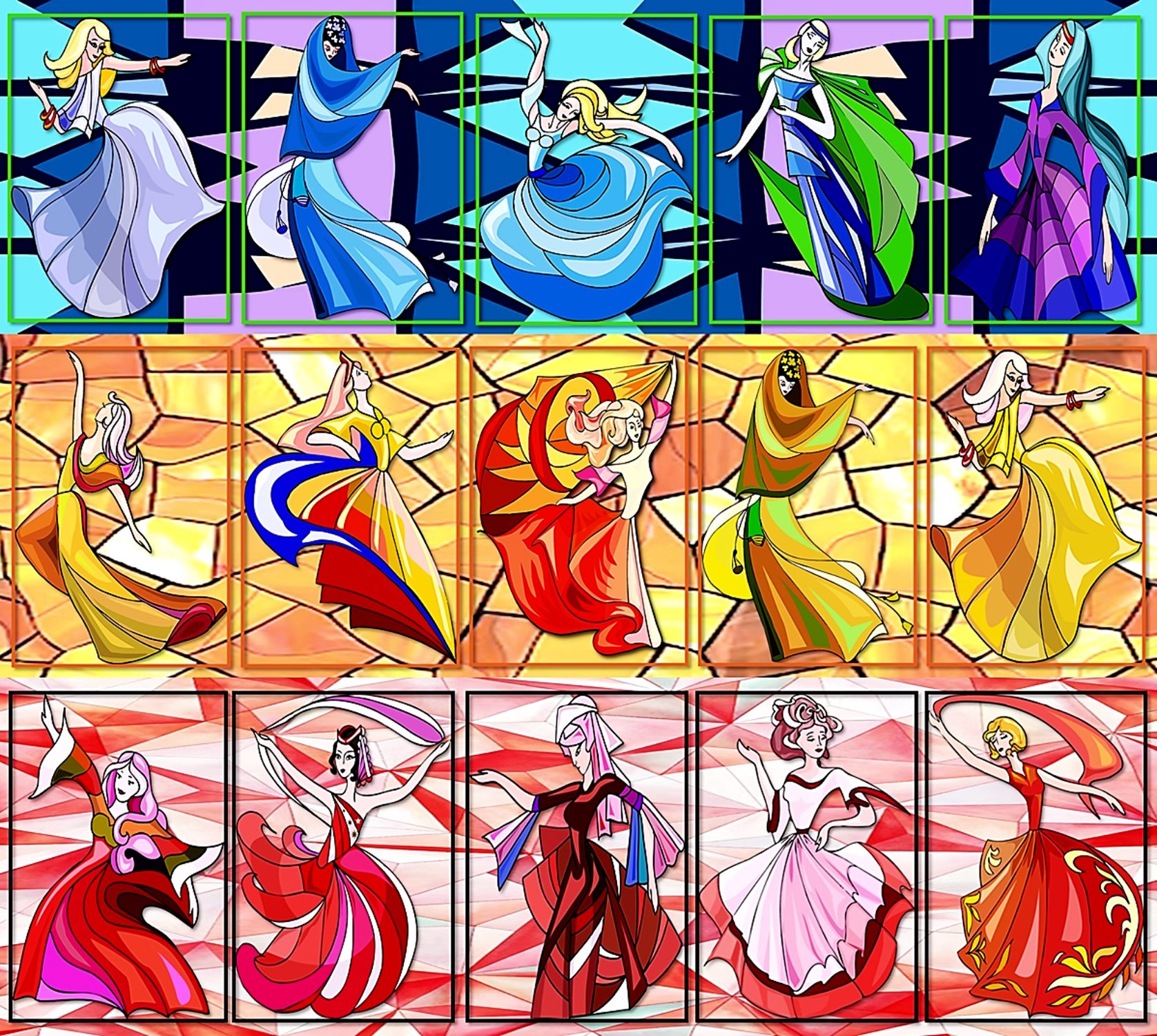 Solve Dance Pieces jigsaw puzzle online with 90 pieces