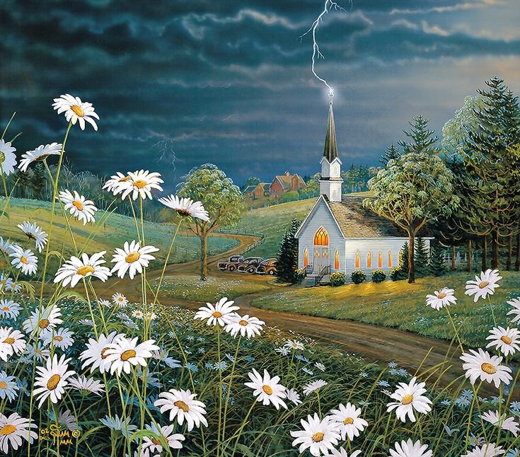 Solve Country Church by Sam Timm jigsaw puzzle online with 56 pieces