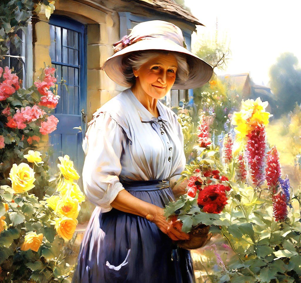 Solve Evelyn in the Garden jigsaw puzzle online with 100 pieces