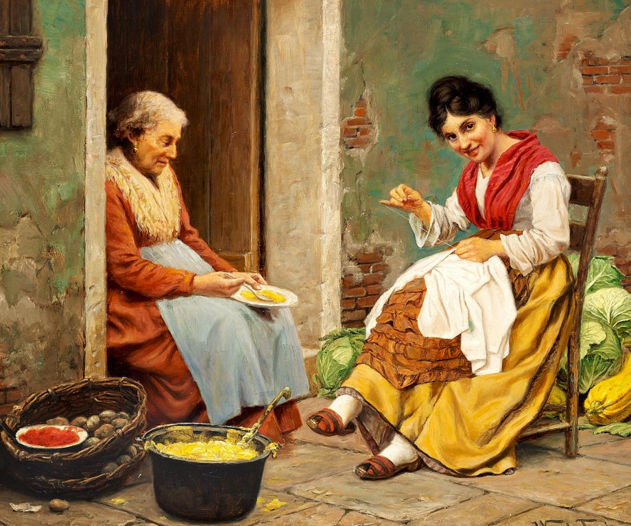 Solve Two Italians in front of an old house jigsaw puzzle online with ...