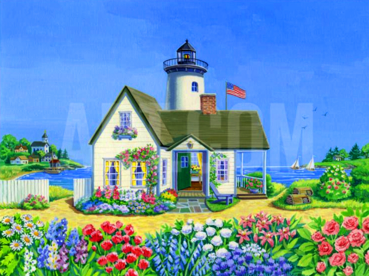 Solve Lighthouse Cottage jigsaw puzzle online with 300 pieces